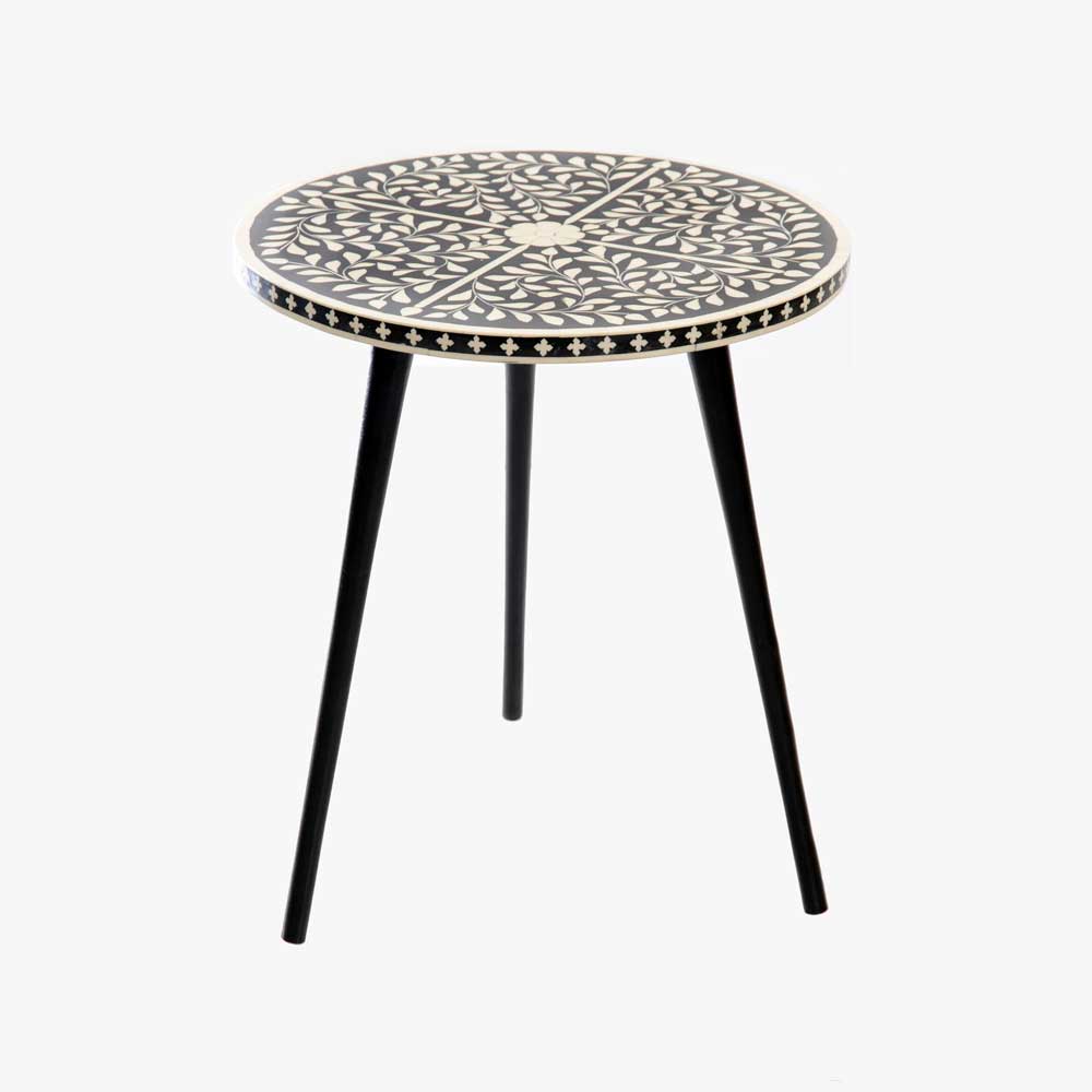 Petal Inlay Work Side Table with Three Legs | Harrow Décor